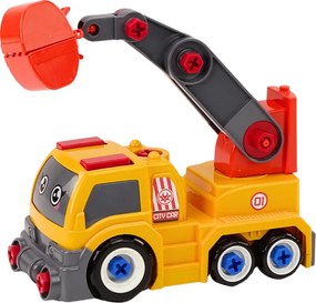 LEAN Toys Nákladní auto s jeřábem v kresleném stylu na rozšroubování – DIY, oranžové