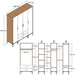 Šatní skříň Kiara STR (ořech + antracit). 1088456