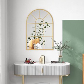 HOMCOM nástěnné zrcadlo okenní zrcadlo 91 x 60 cm dekorativní s kovovým rámem závěsné zrcadlo do obývacího pokoje ložnice ve zlaté barvě