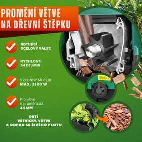 Zahradní štěpkovač/drtič DIOX+2x 60l pytel, 3100W černá/zelená Gardebruk