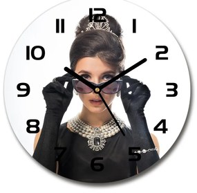 Wallmuralia Skleněné hodiny kulaté Žena v brýlích fi 30 cm
