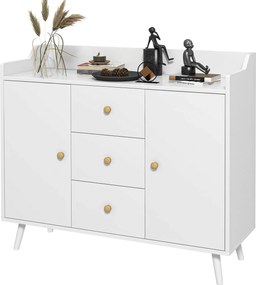 HOMCOM Moderní Komoda do Obývacího Pokoje s 2 Dveřmi a 3 Zásuvkami a Nohy z Borovicového Dřeva pro Jídelnu, Chodbu, Ložnici 90x32x80 cm Bílá | Aosom