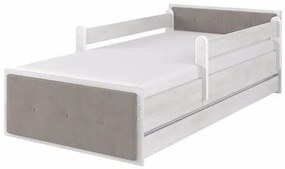 Dětská postel Max XL Čalouněná 180x90 cm - Norská borovice - 2x krátká zábrana se šuplíkem - čalounění Hnědá