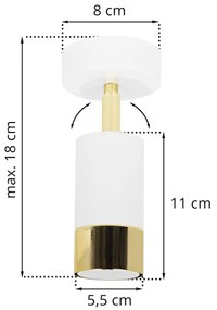 Stropní svítidlo HUGO, 1x bílé/zlaté kovové stínítko, (možnost polohování)