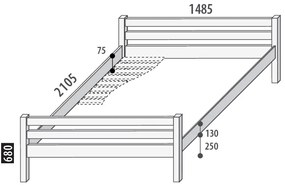 Dvoulůžko Domestav D904 Materiál: Smrk, Povrchová úprava: Barevné lakování, Specifikace: 140x200