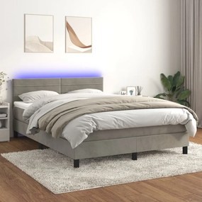 Box spring postel s matrací a LED světle šedá 140x190 cm samet 3134459