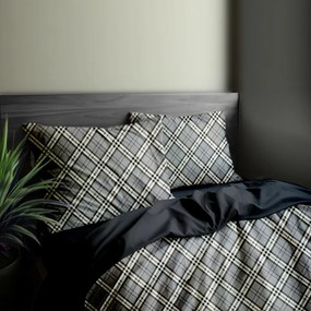 Ervi Bavlněné povlečení oboustranné - Grey Tartan/černé