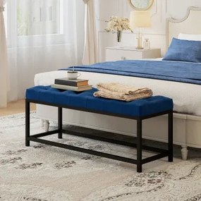 HOMCOM čalouněná lavice s potahem z sametu, design Capitonné, kovový rám pro ložnici, předsíň, obývací pokoj, tmavě modrá