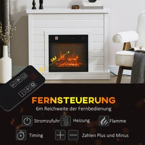 HOMCOM Elektrický krb, 3D plamenový efekt, 3 nastavení, časovač, dálkové ovládání, bílý