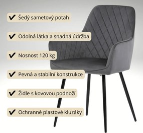 Vikio Jídelní židle s područkami šedá sametová látka AJZ221S