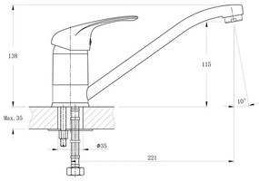 Bruckner Hoffer Stojánková dřezová baterie 221mm, chrom 424.050.1