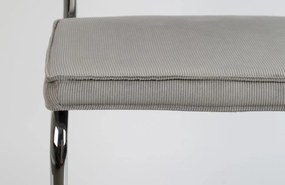 Světle šedá manšestrová jídelní židle ZUIVER RIDGE RIB s lesklým rámem