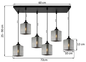 Závěsné svítidlo Riffle Square, 6x grafitové skleněné stínítko, b