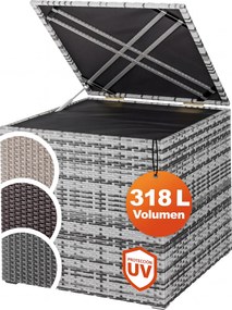 Zahradní úložný box umělý ratan 318L šedý s vnitřní obložení odolné vůči počasí