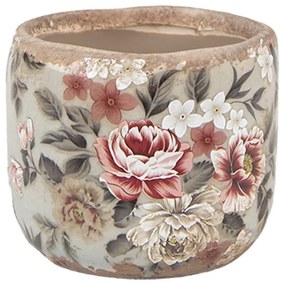 Květináč s šedou glazurou a květy Masselin XS – 8x7 cm