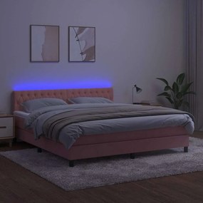 Box spring postel s matrací a LED růžová 180x200 cm samet 3134602