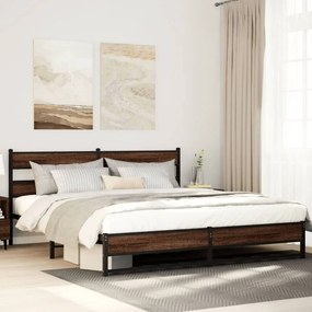 Kovový rám postele bez matrace hnědý dub 200 x 200 cm 3308515