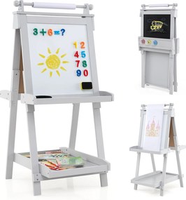 Costway Dětská výškově nastavitelná tabule s bílou tabulí a magnetickou tabulí