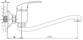 Aqualine, AQUALINE 35 nástěnná baterie, rozteč 150mm, výtokové ramínko 220mm, chrom, 52145