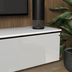 HOMCOM Nástěnný TV Stojan Dřevěný TV Konzole Koupelnová Skříň pro TV až 70 palců s Dveřmi s Lesklým Efektem, pro Obývací Pokoj, Ložnici, 160 x 35 x 30