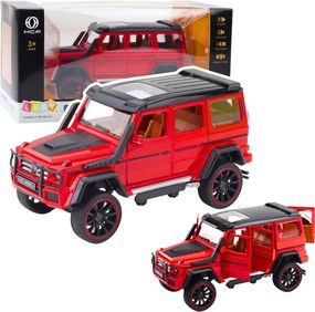 LEAN Toys Terénní auto kovové na setrvačník otevírací dveře červené 1:22