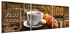 Obraz šálku kávy a croissantů (150x50 cm)