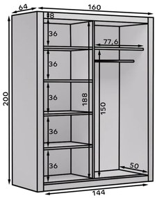 Šatní skříň s posuvnými dveřmi Modi - 160 cm Barva: dub Artisan