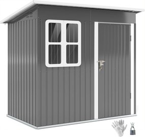 Zahradní Kůlna Outsunny 2,55m², Kůlna s Pultovou Střechou, 221 x 133 x 190/173 cm, Nářaďová Kůlna s Zamykatelnými Dveřmi, Okno, Garáž na Kolo, Ocelový
