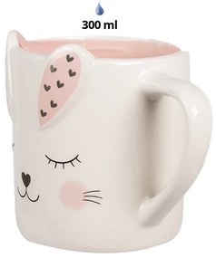 Růžovobílý keramický hrneček ve tvaru králíčka Rabbit - 12*8*10 cm / 300 ml