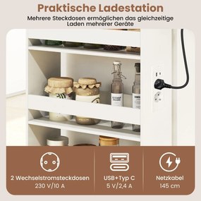 Costway 20 cm tenký úložný vozík s nabíjecí stanicí 4patrový