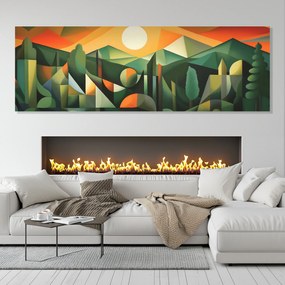 Obraz na plátně - Hory, lesy a západ slunce, abstrakce FeelHappy.cz Velikost obrazu: 240 x 80 cm