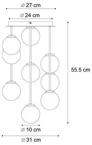 Moderní stropní svítidlo černé s jantarovým a kouřovým sklem 9 světel - Atény