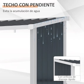 Outsunny Galvanizovaný Ocelový Přípravek na Dřevo se Šikmou Střechou pro Zahradní Terasu Exteriér 185x84x133,5/148,5 cm Šedý