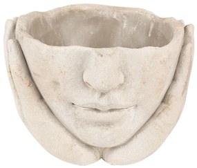 Béžový cementový květináč hlava ženy v dlaních S - 17*17*11 cm
