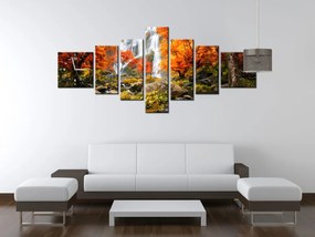 Gario Obraz s hodinami Podzimní vodopád - 7 dílný Rozměry: 160 x 70 cm