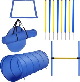 PawHut Agility Tréninková Sada: Slalom, Skoky a Tunel pro psy v tréninkové oblasti PE+Polyester Modrá+Žlutá | Aosom