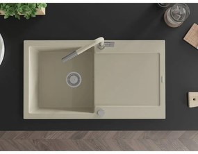 Mexen Leo, 1-komorový granitový dřez 900x500x190 mm a dřezová baterie Flora, béžová, 6501-69-670401-09