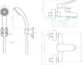 Kuchinox Oris, nástěnná vanová baterie s ruční sprchovou soupravou, chromová, LAV-BQO_011D