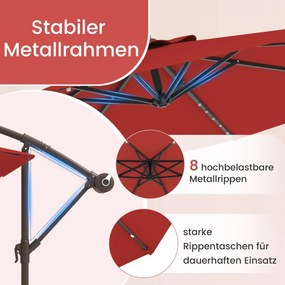 Costway Ø 300 cm konzolový deštník se 40 solárními LED světly a pytli – červený