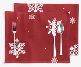 Goldea vánoční prostírání na stůl 100% bavlněné plátno - sněhové vločky na červené - sada 2ks 30 x 40 cm