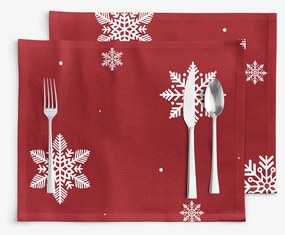 Goldea prostírání na stůl 100% bavlněné plátno - sněhové vločky na červené - sada 2ks 30 x 40 cm