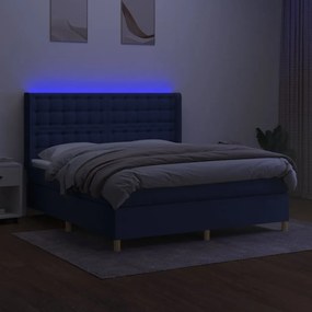 Box spring postel s matrací a LED modrá 180x200 cm textil 3139219