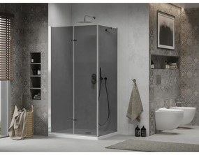 Mexen Lima skládací sprchový kout 70 x 110 cm, Grafitově černá, Chromovaná + sprchová vanička Flat, Bílá - 856-070-110-01-40-401