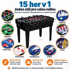 Multifunkční herní stůl 15 v 1, černý