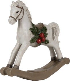 Dekorace bílý houpací koník zdobený cesmínou - 17*5*16 cm