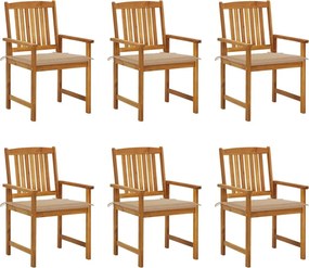 vidaXL Zahradní židle s poduškami 6 ks masivní akáciové dřevo [3078158] Barva: Béžová