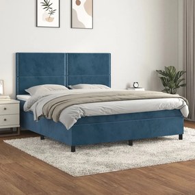Box spring postel s matrací tmavě modrá 180x200 cm samet
