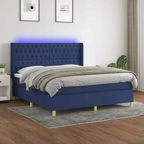 Box Spring Postel S Matrací A Led Textil Modrá Prošívaný design 180 x 200