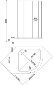 Novoterm Čtvrtkruhový sprchový kout NV-Intro 90x90 chrom/grafit + vanička XN