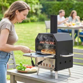 Outsunny venkovní pec na pizzu na dřevo, nerezová ocel, 2 úrovně, kámen Ø 30,5 cm (tl. 1 cm), skládací nohy a lopatka – přenosná pro kempování, zahra…